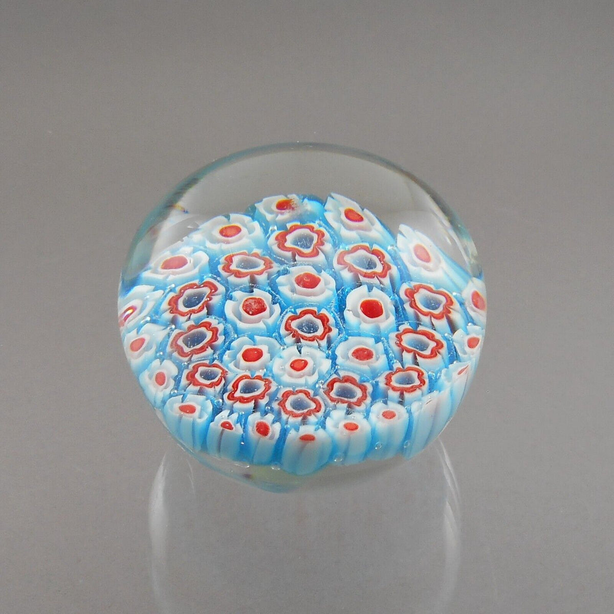 Vintage Art Glass Paperweight Millefiori Flower Canes Red White Turquo ...