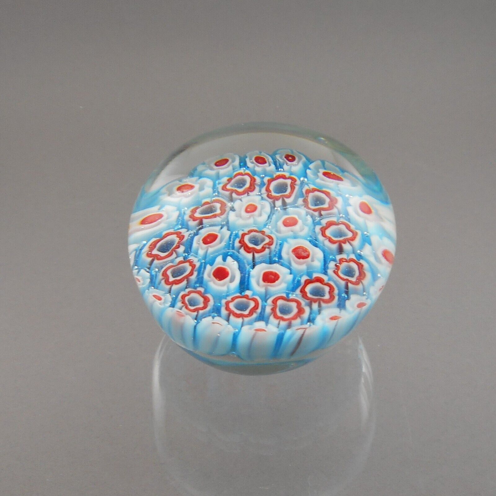 Vintage Art Glass Paperweight Millefiori Flower Canes Red White Turquo ...