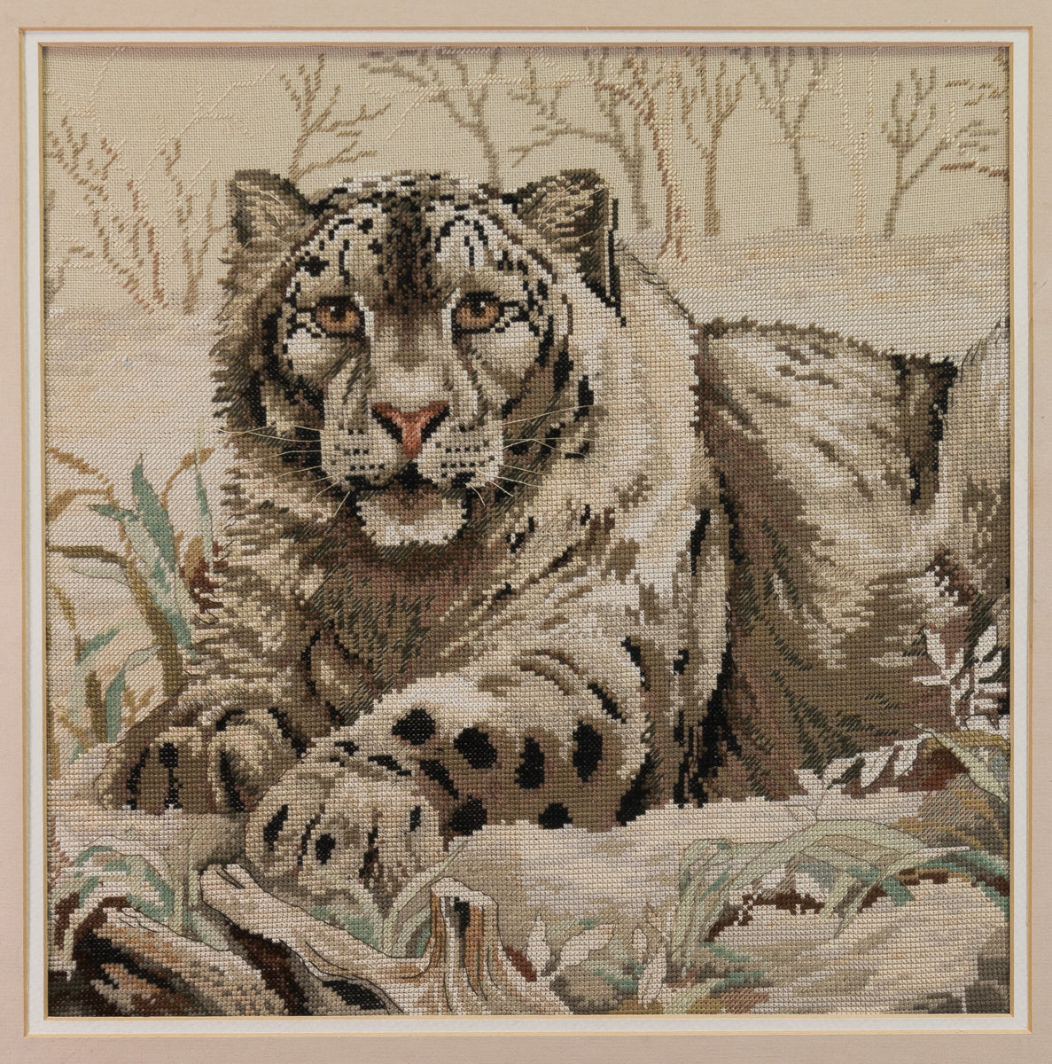 Vintage Framed Snow Leopard Needlepoint Art – Lori Bilodeau Antiques